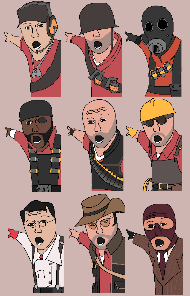 The mercs pointing Spray for Team Fortress 2 | TF2 Sprays
