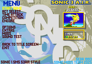 menu from sonic 1 sms remake Concept for Sonic 3 A.I.R. | S3AIR Concepts