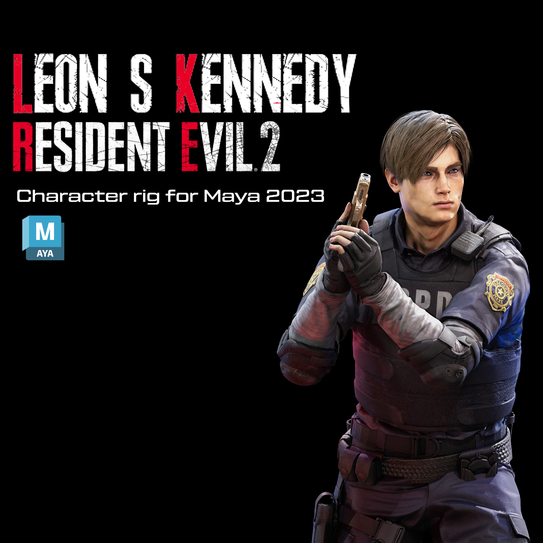 Resident Evil 2 Leon S Kennedy Rig Maya 3D Model
