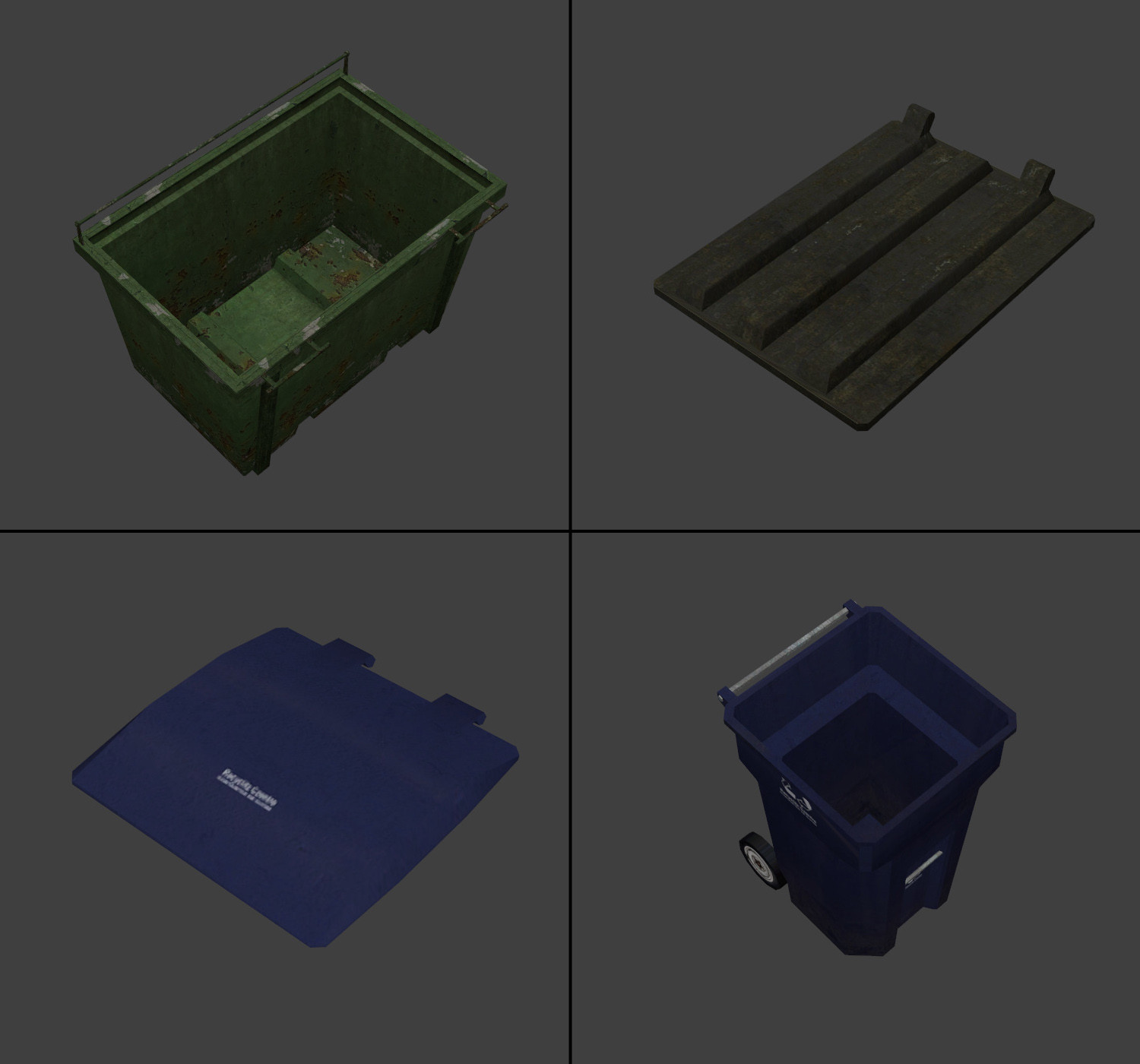 Hollow trash bin and dumpster 3D Model