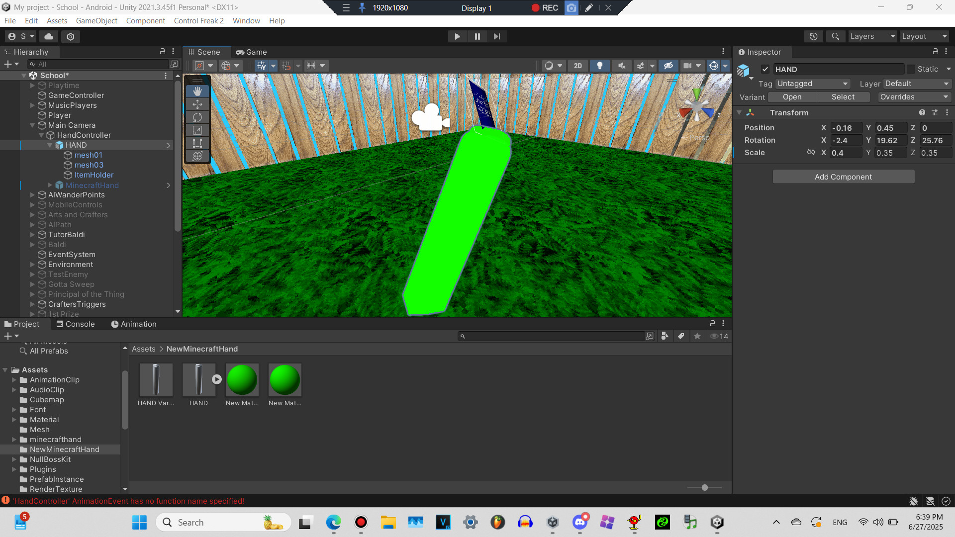 Minecraft Hand (FOR RALDI MODS!!!) (New Hand!!!) 3D Model