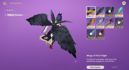 Kujou Sara's Tengu Wings Glider Mod for Genshin Impact | GI Mods