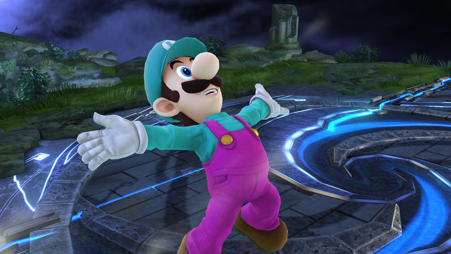Cyan/Pink Overalls for Luigi Mod for Super Smash Bros. (Wii U) | SSB4U Mods