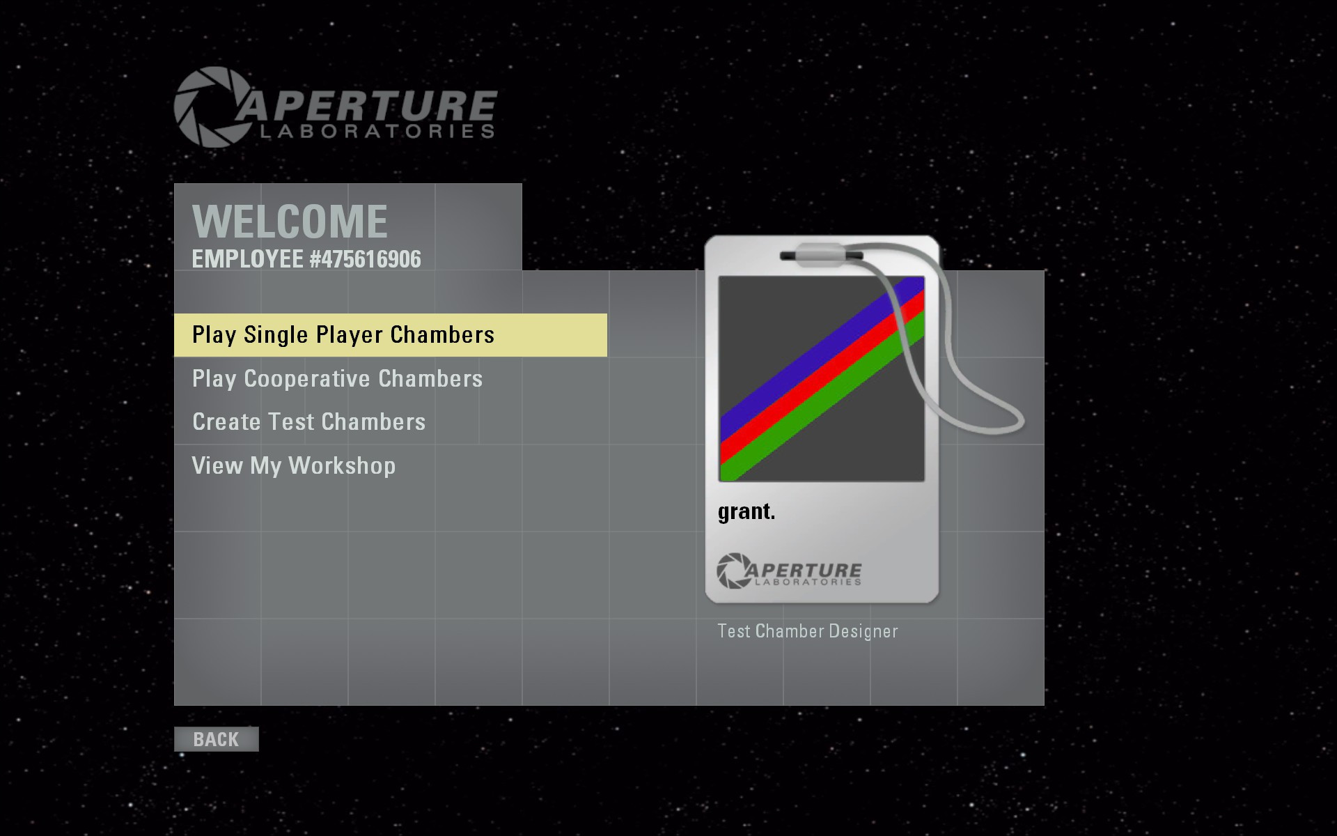 Space Community Chamber Menu [Portal 2] [Mods]