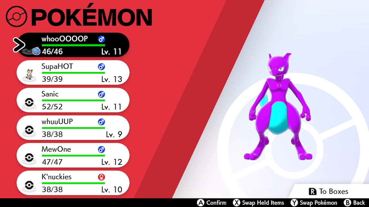 Red/Blue + Purple/Teal (Shiny) Mewtwo [Pokemon Sword & Shield] [Mods]
