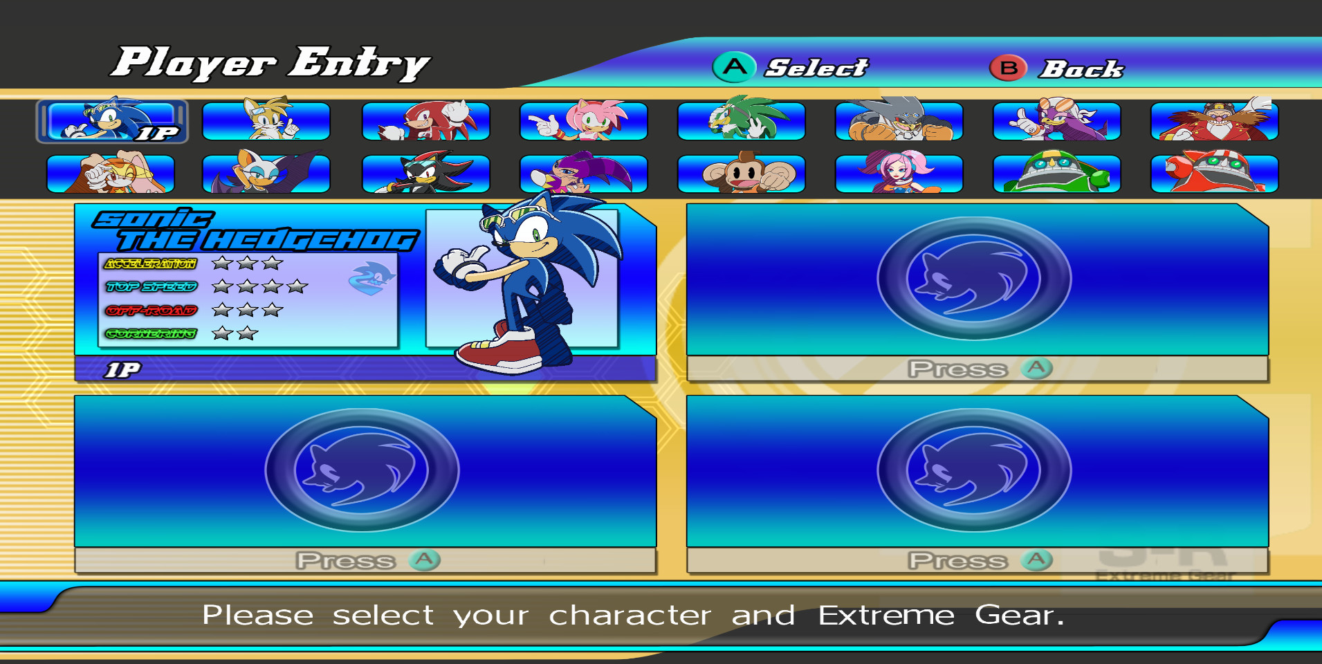 HD Dark Blue/Heroes Menu HUD Mod for Sonic Riders (GameCube) | SR-GC Mods