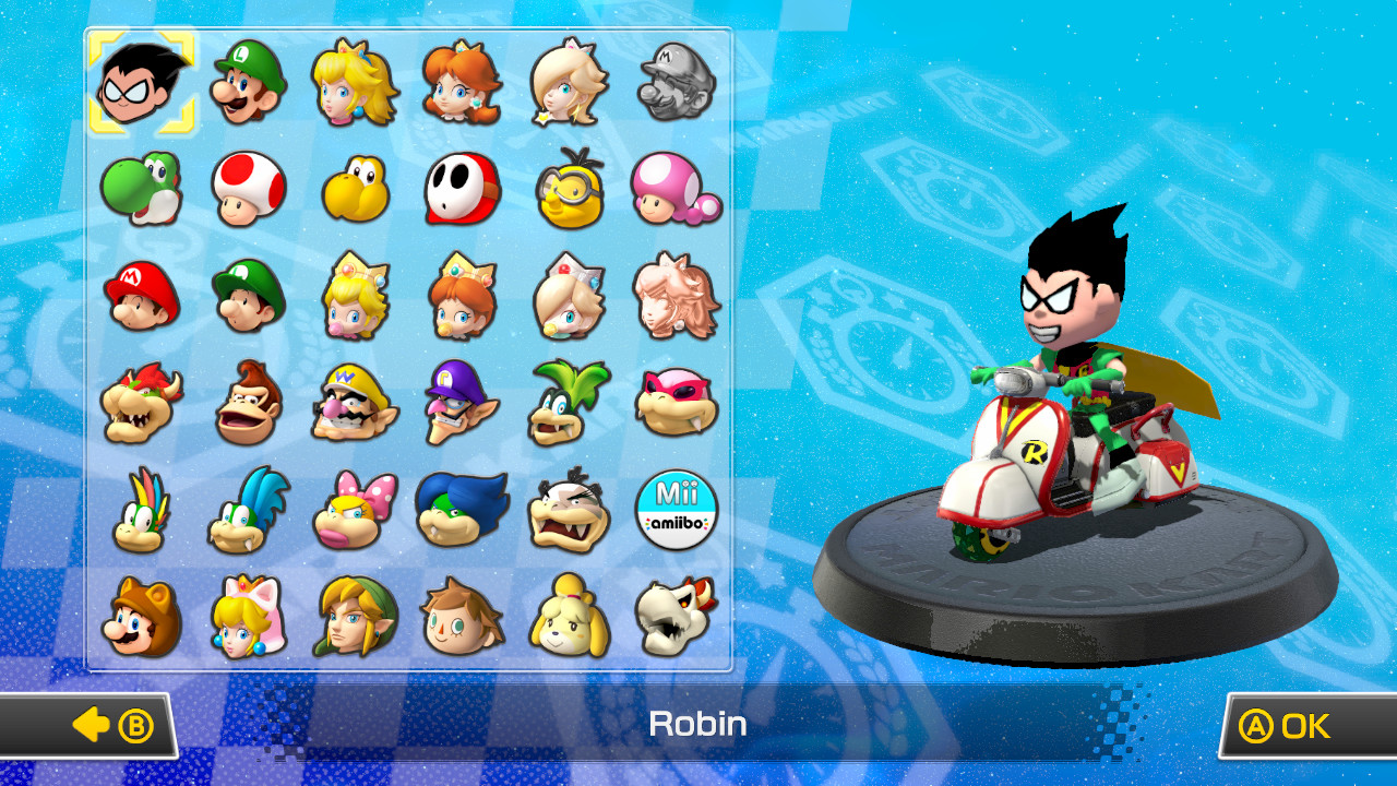 Robin (Teen Titans GO!) over Mario [Mario Kart 8] [Mods]