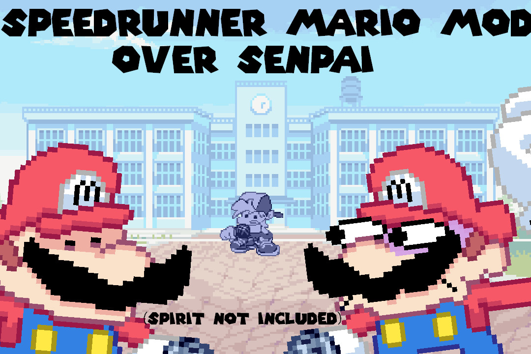 Speedrunner Mario over Senpai and Angry Senpai Mod for Friday Night ...