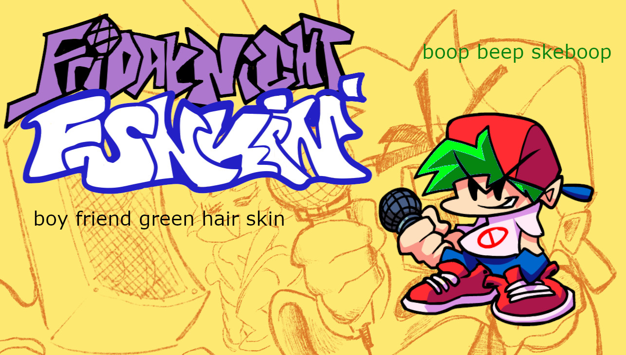 Boyfriend Green Hair Skin Mod for Friday Night Funkin' | FNF Mods