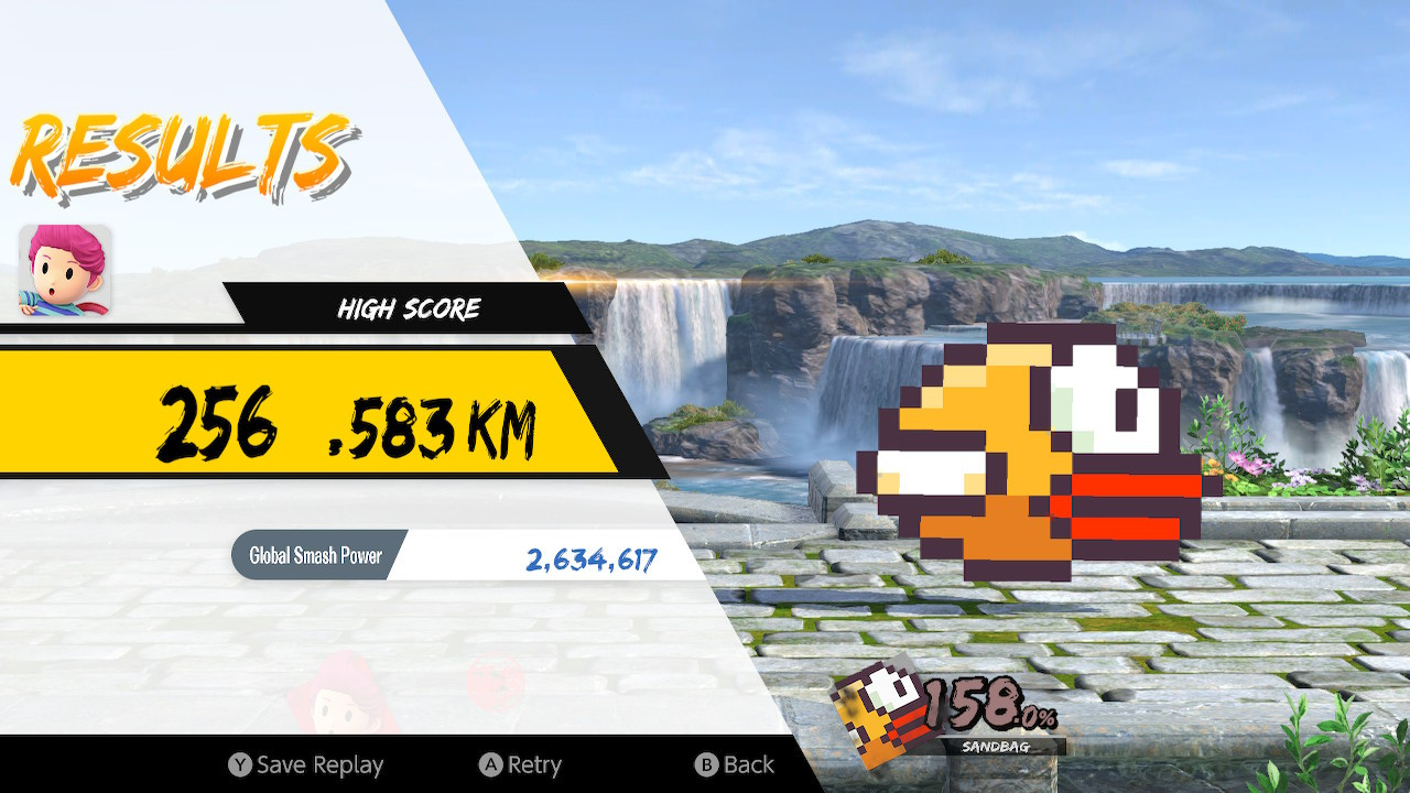 Flappy Bird over Home Run Sandbag [Super Smash Bros. Ultimate] [Mods]