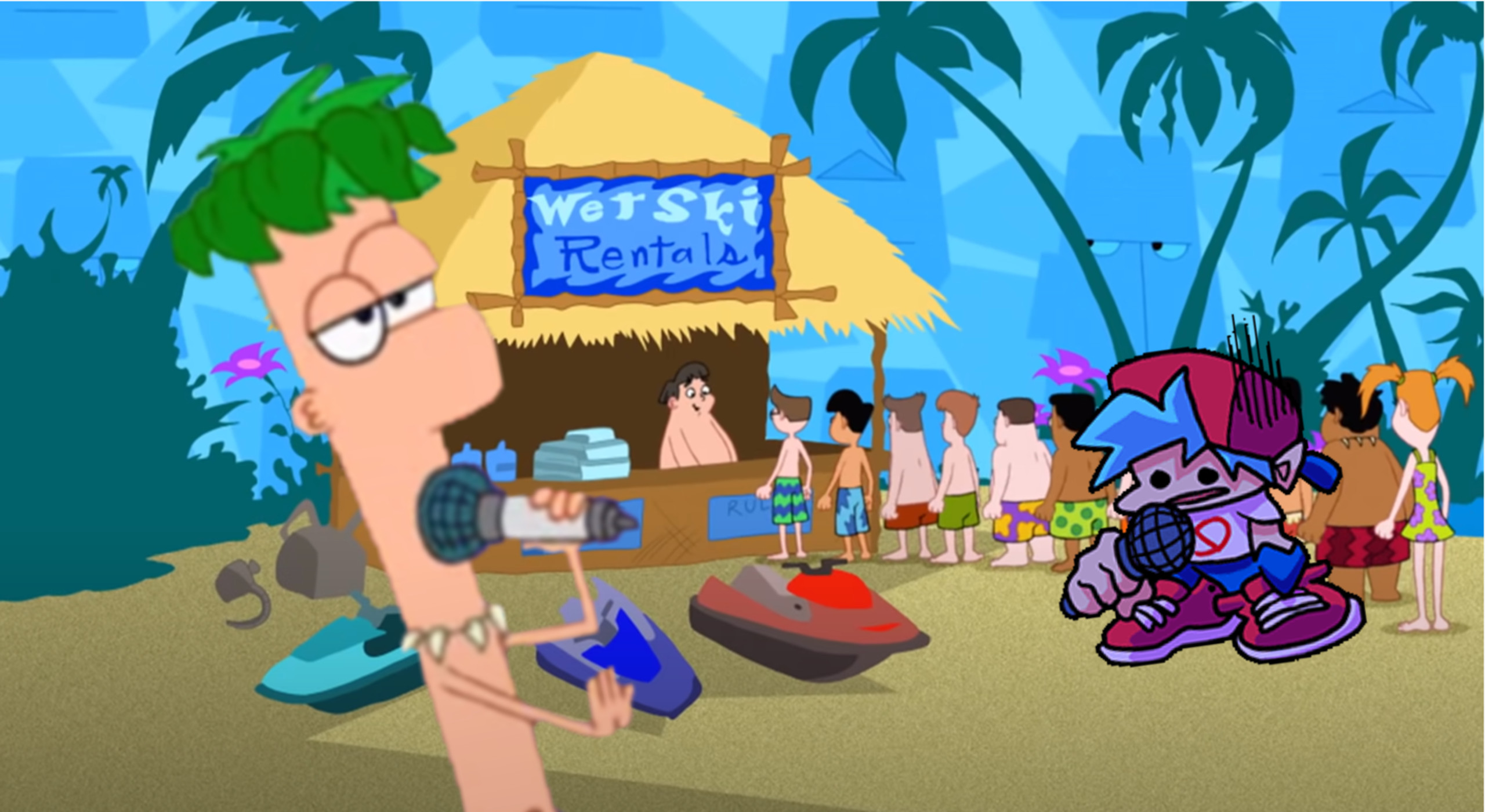 Backyard Beach over Dadbattle Mod for Friday Night Funkin' | FNF Mods