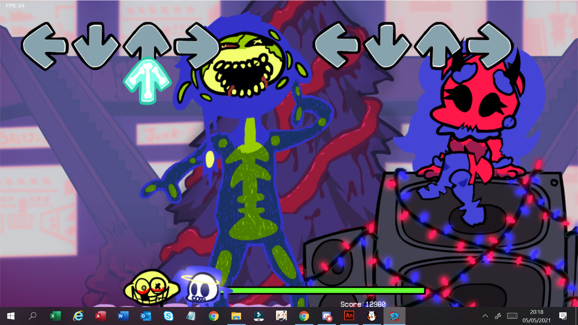 Skeleton Monster over Monster Mod for Friday Night Funkin' | FNF Mods