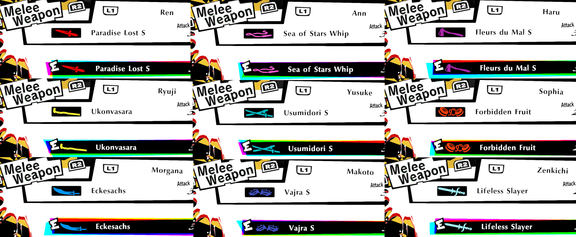 Colorful Weapon Icons (Strikers) Mod for Persona 5 Strikers | P5S Mods