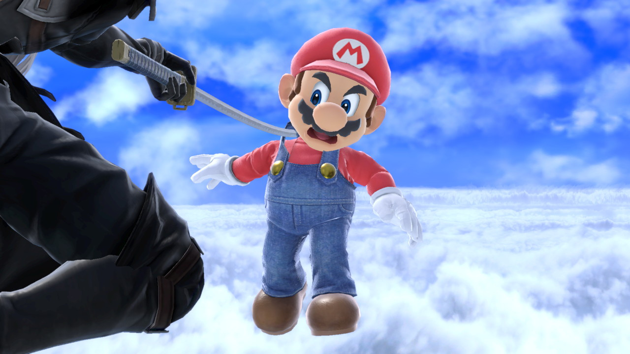Mario stuck on Sephiroth's sword [Super Smash Bros. Ultimate] [Mods]