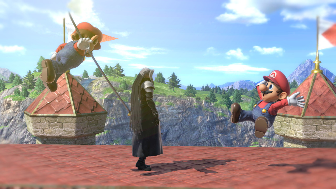 Mario stuck on Sephiroth's sword [Super Smash Bros. Ultimate] [Mods]