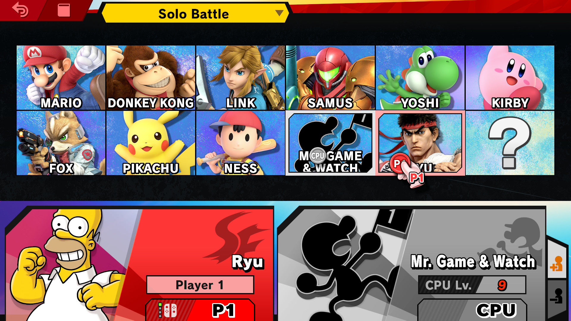 Homer Simpson over Ryu Mod for Super Smash Bros. Ultimate | SSBU Mods