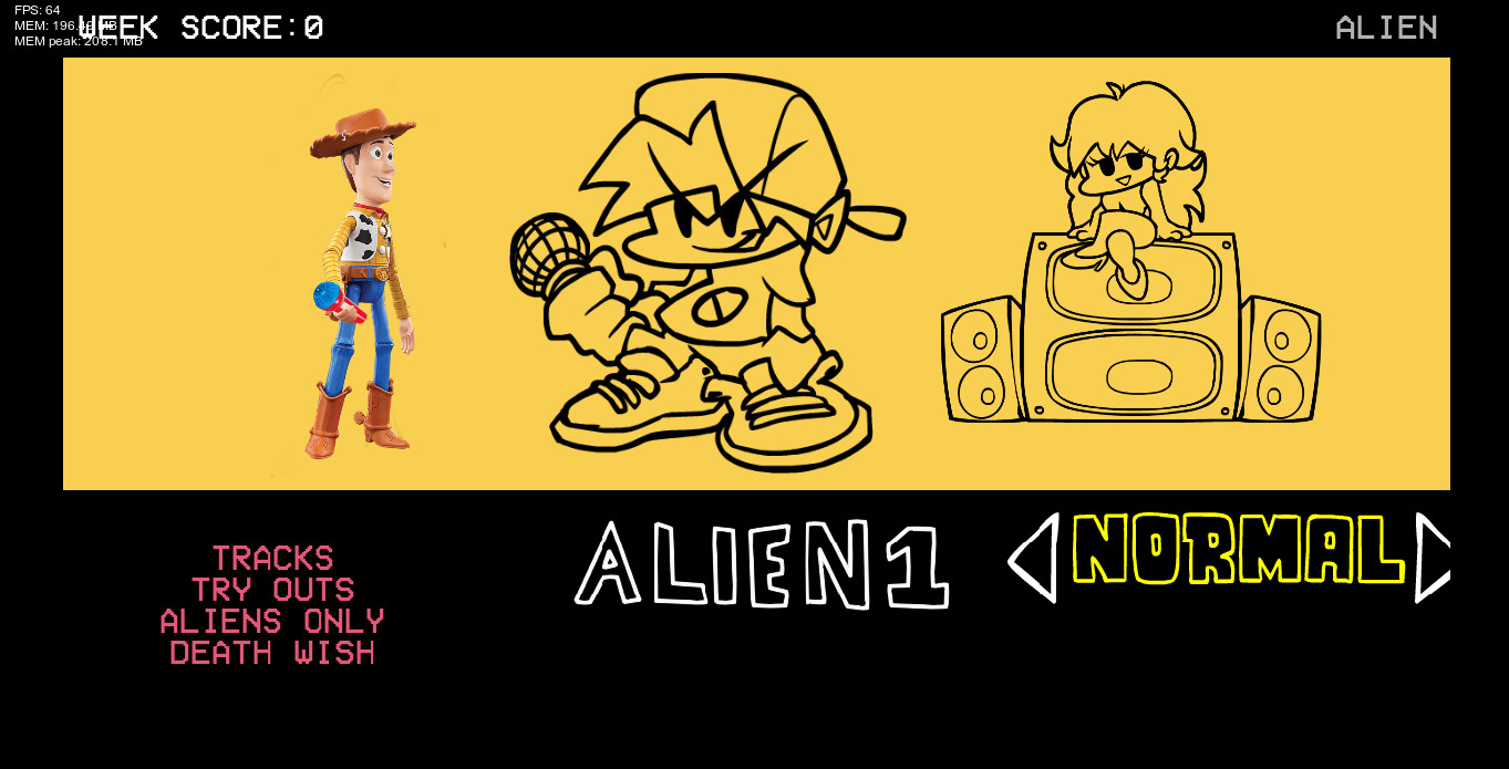 Fnf Alien Woody RAMPAGE Mod for Friday Night Funkin' | FNF Mods