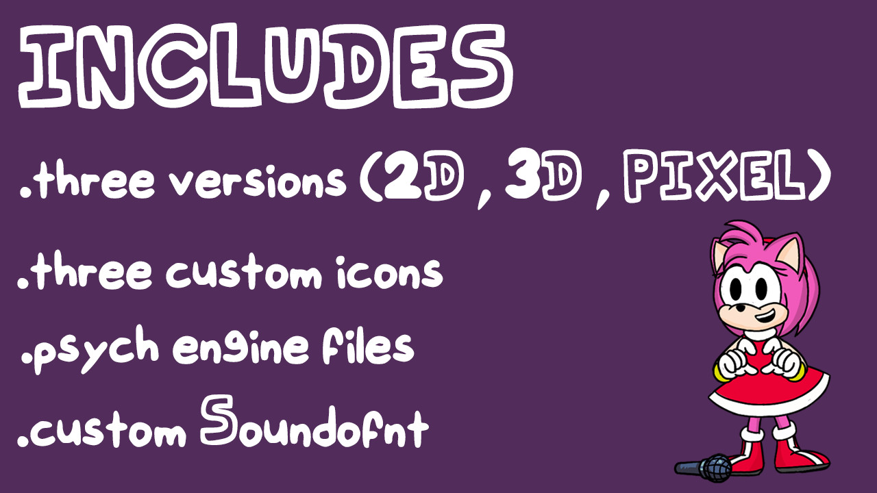 Amy Rose Mod Pack (+ Soundfont) Mod for Friday Night Funkin' | FNF Mods
