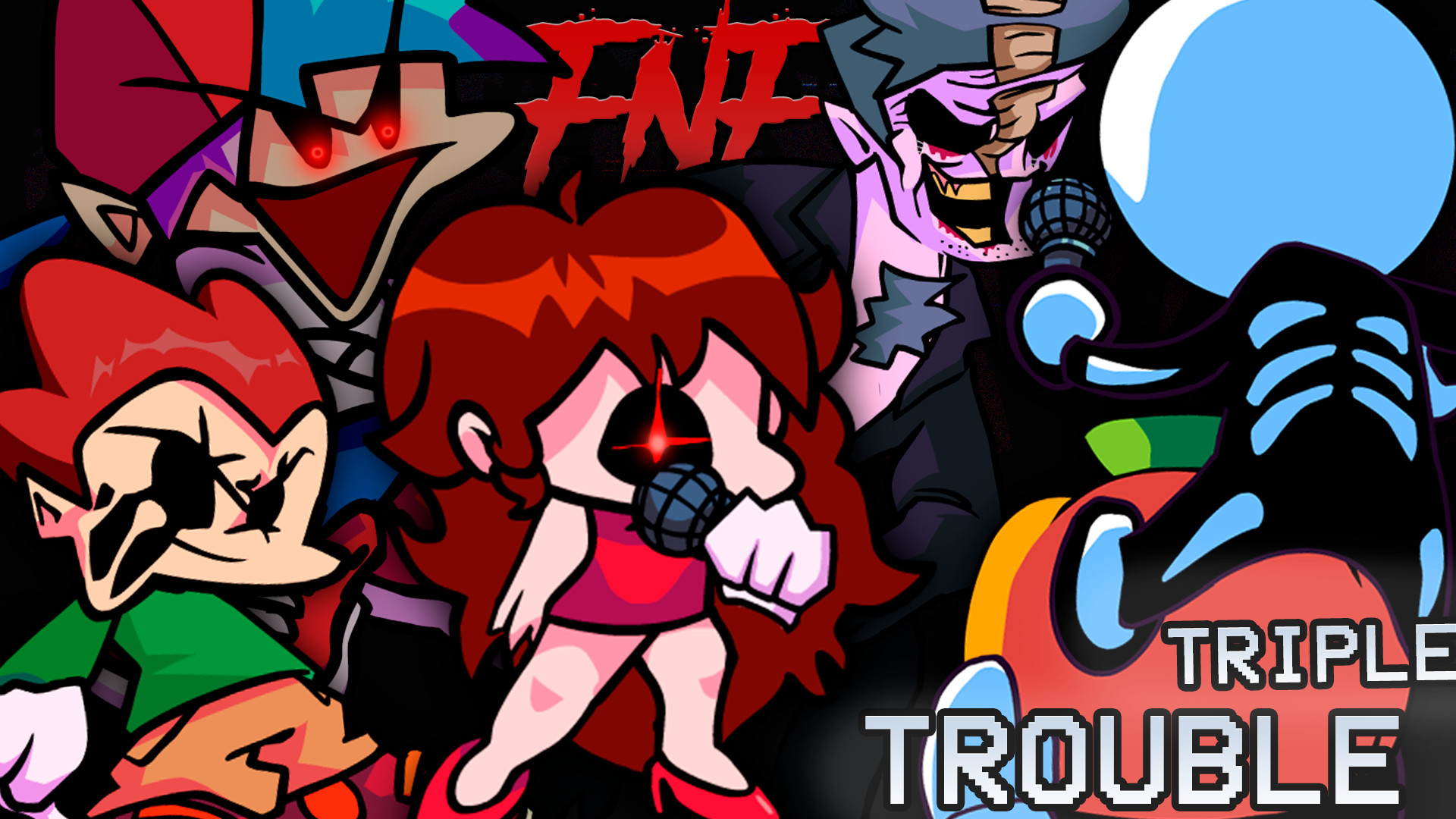 "Triple Trouble" but FNF cast Mod for Friday Night Funkin' | FNF Mods
