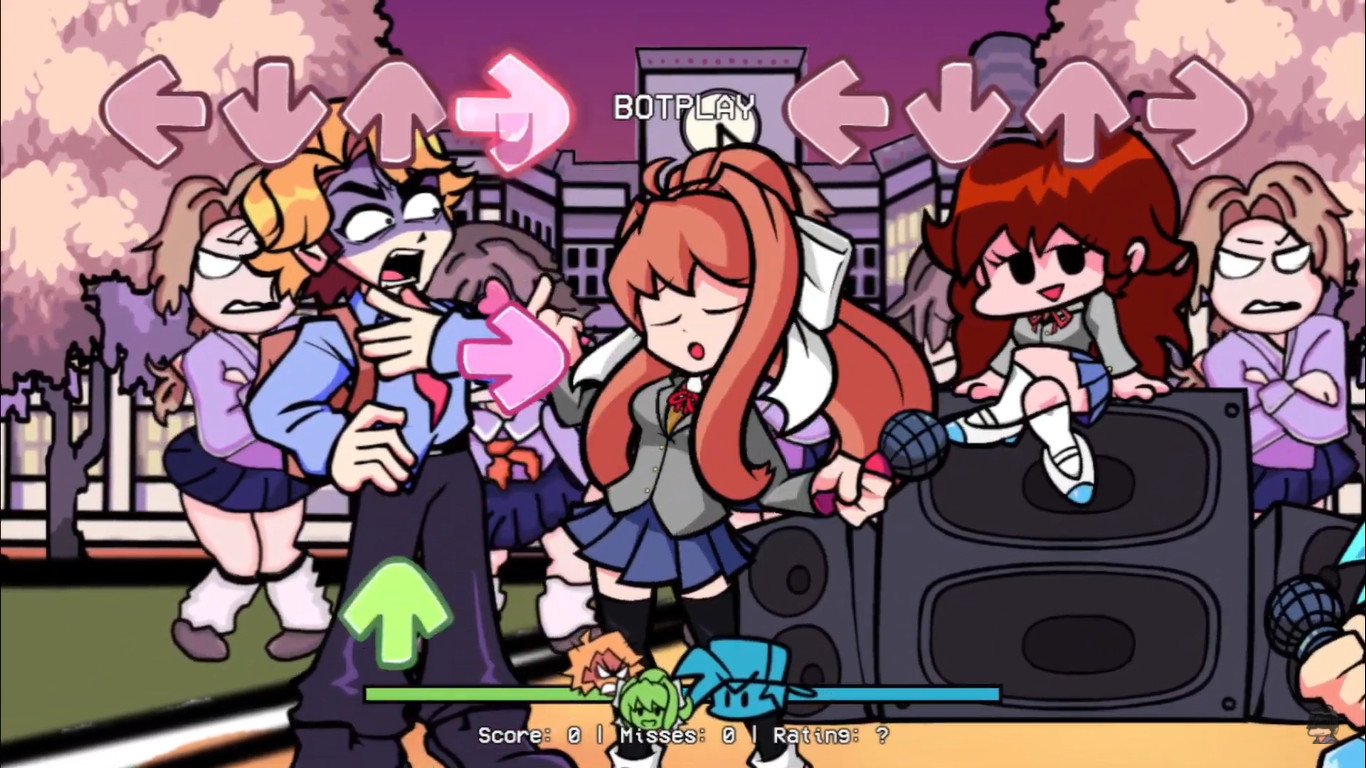 HD Monika and Senpai over Parents Mod for Friday Night Funkin' | FNF Mods