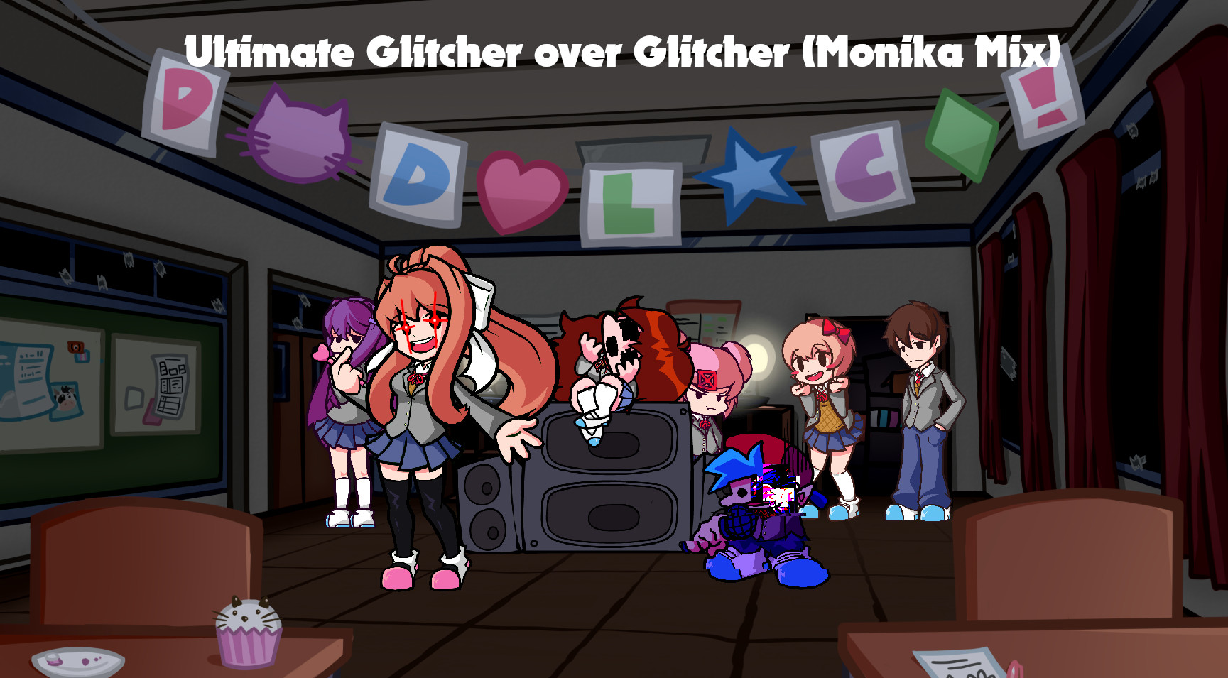 DDTO: Ultimate Glitcher over Glitcher Monika Mix Mod for Friday Night Funkin' | FNF Mods