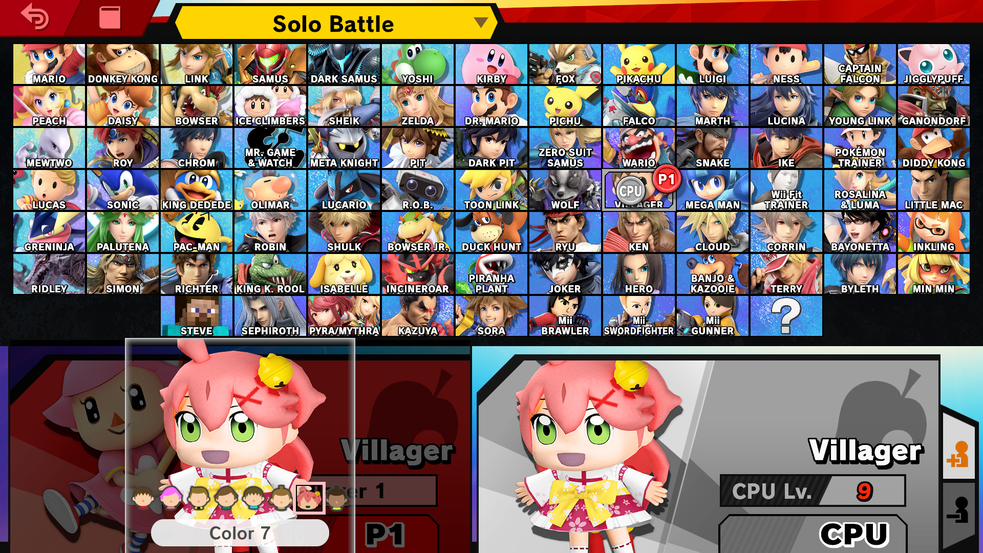 Villager Smash Bros Colors