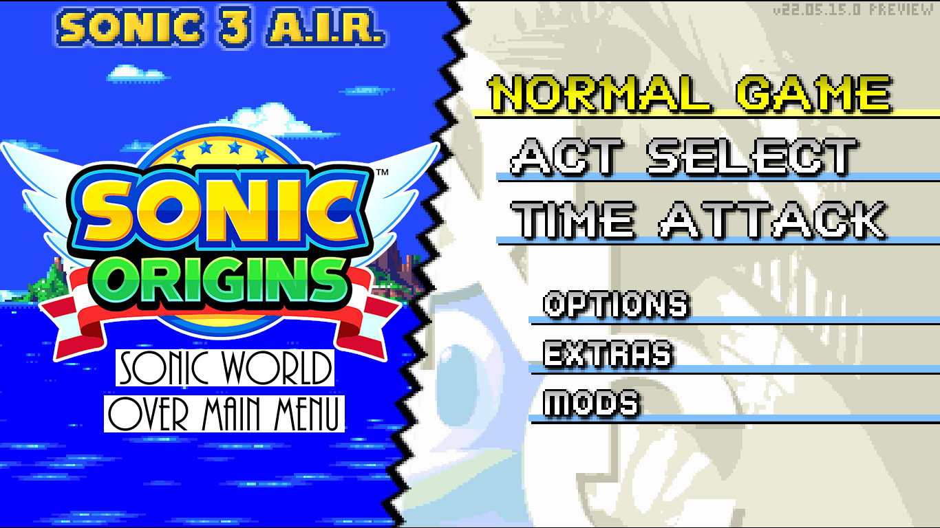 Sonic Origins Sonic World Music over Main Menu Mod for Sonic 3 A.I.R ...