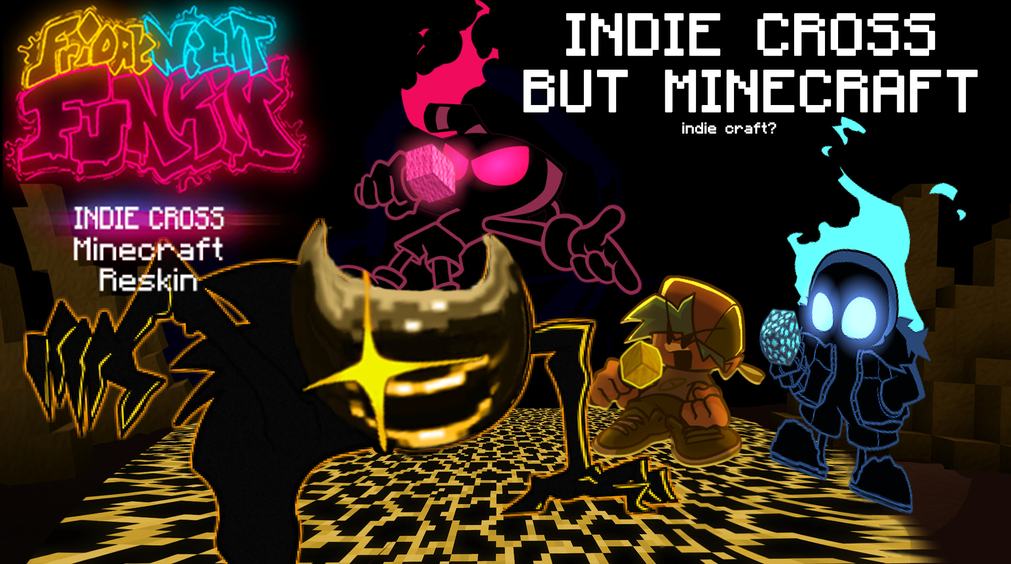 Indie Craft | FNF Indie Cross Minecraft Reskin Mod for Friday Night Funkin' | FNF Mods