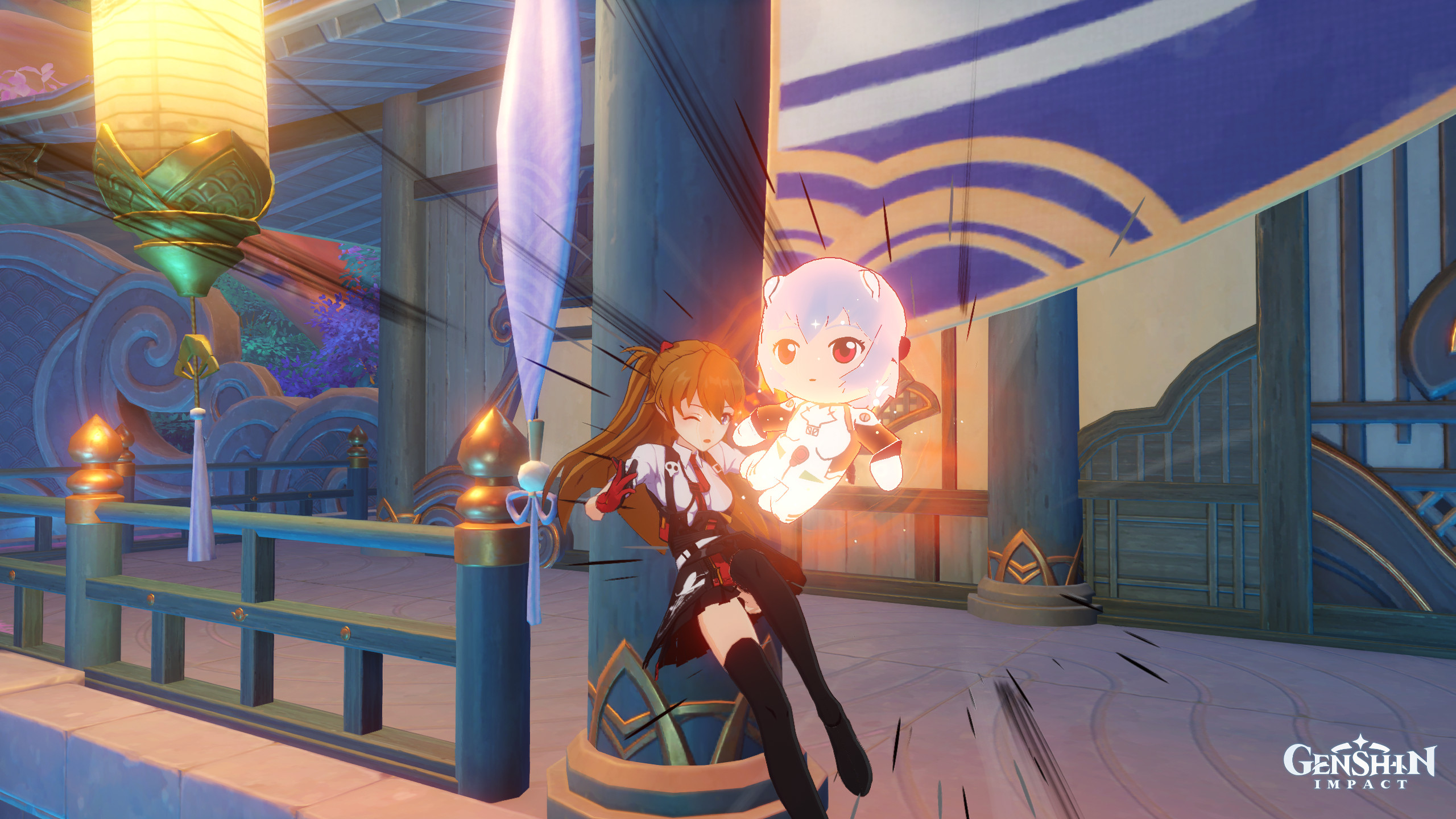 Asuka Langley (& Rei Ayanami Plush) Over Hu Tao Mod for Genshin Impact ...