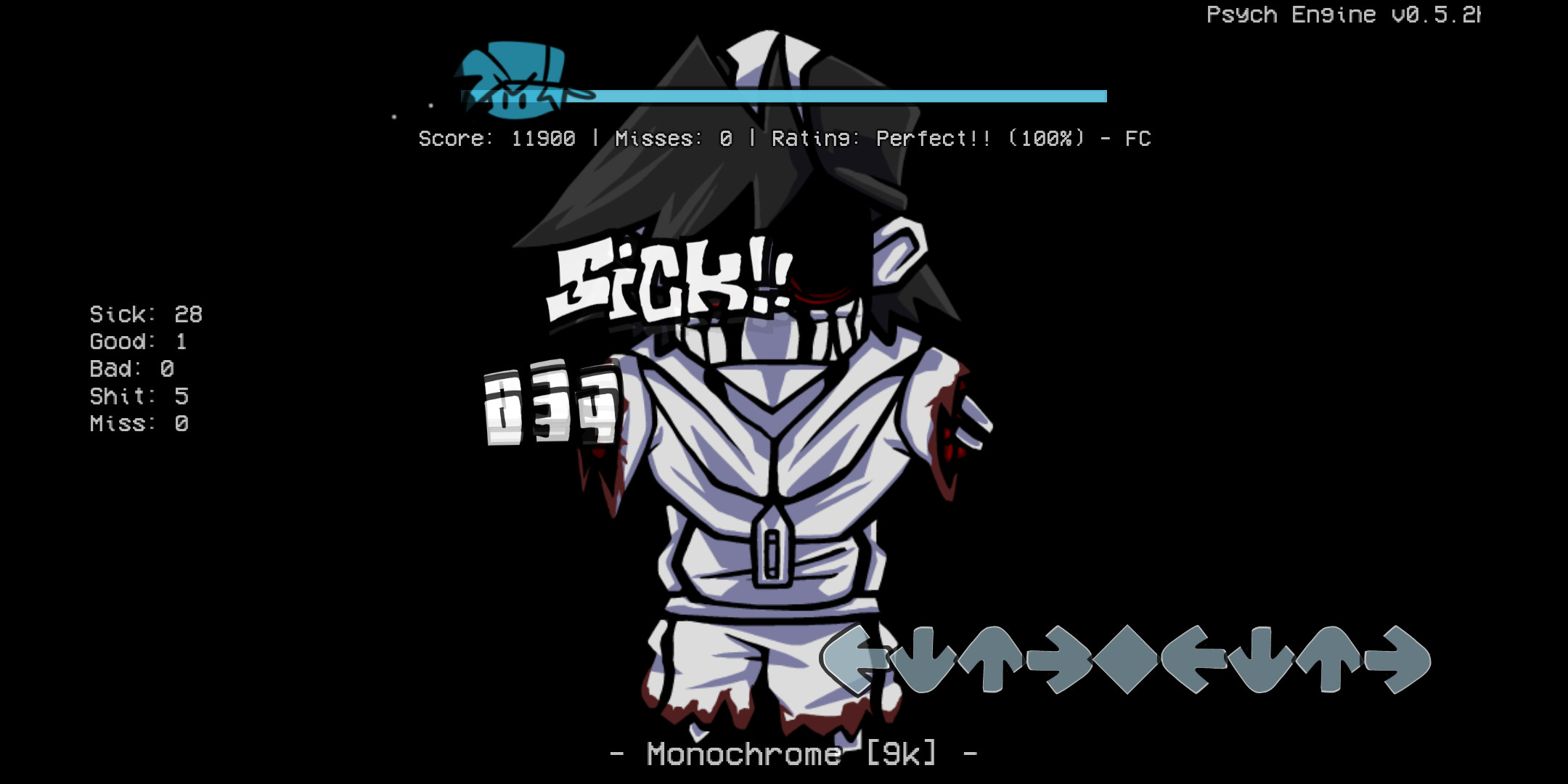 Monochrome V2 But With 9 Keys Mod for Friday Night Funkin' | FNF Mods