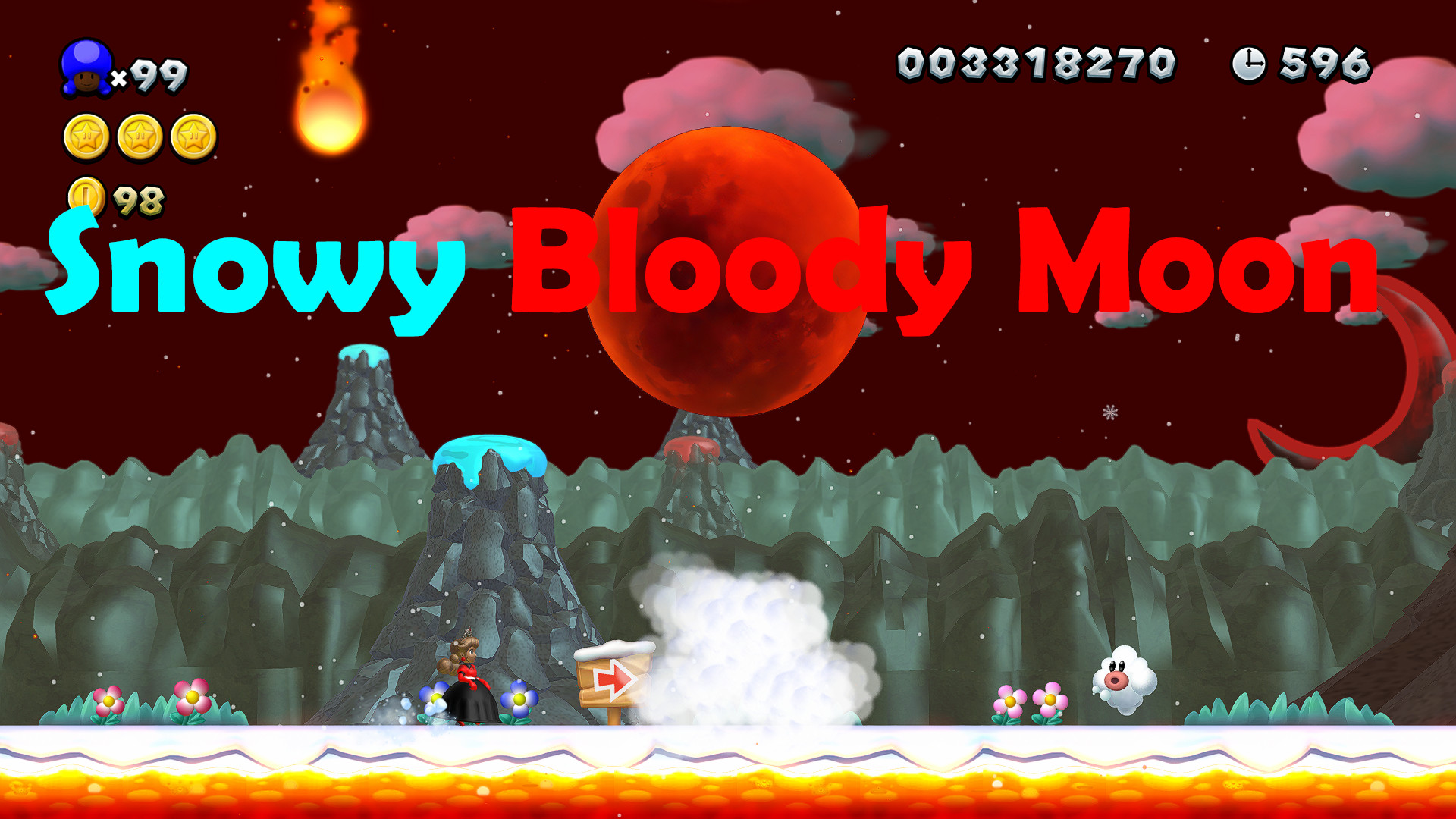Snowy Bloody Moon Course [New Super Mario Bros. U Deluxe] [Mods]
