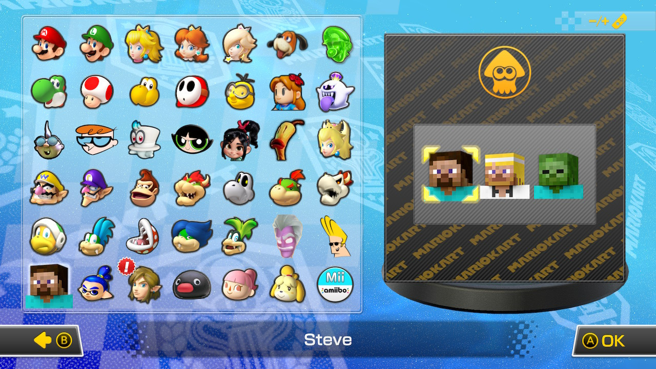 Minecraft Steve over Inkling Girl Mod for Mario Kart 8 Deluxe | MK8D Mods