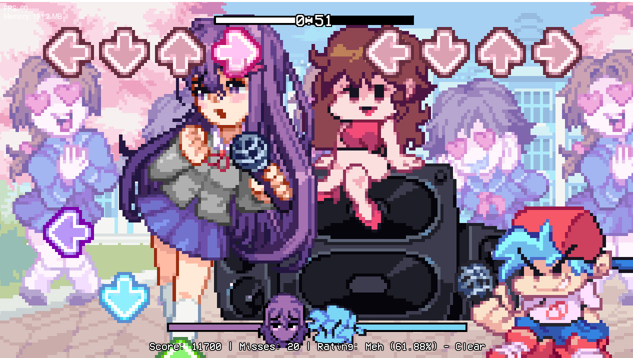 Pixel Yuri/Natsuki over Senpai Mod for Friday Night Funkin' | FNF Mods
