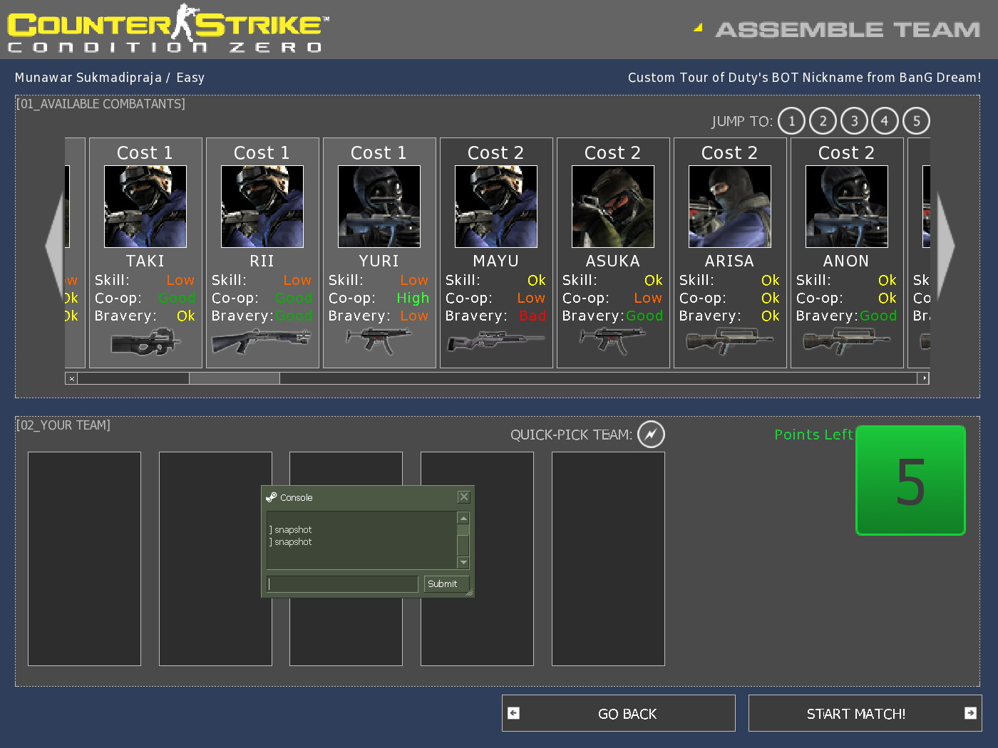 Custom Tour of Duty's BOT Nickname from BanG Dream [Counter-Strike ...