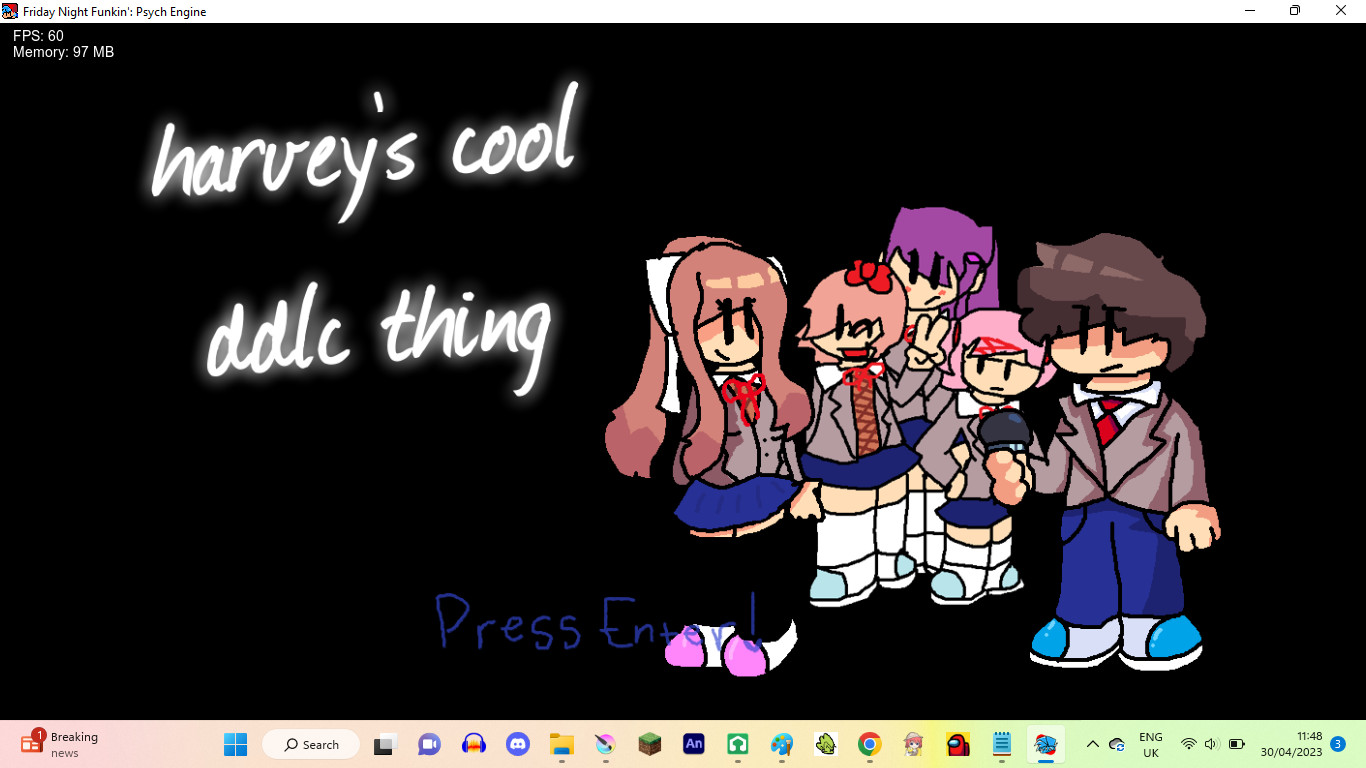 harvey's cool ddlc thing [v2] Mod for Friday Night Funkin' | FNF Mods