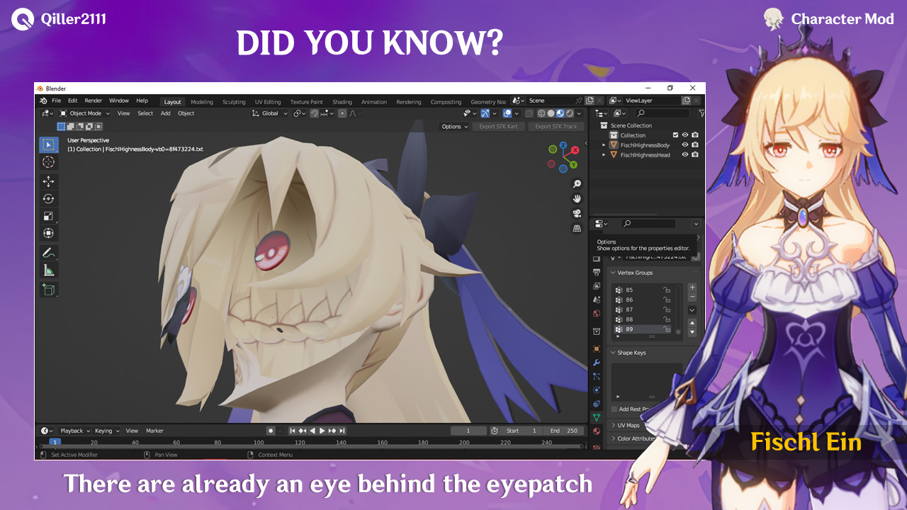 Fischl Without Eyepatch Mod for Genshin Impact | GI Mods