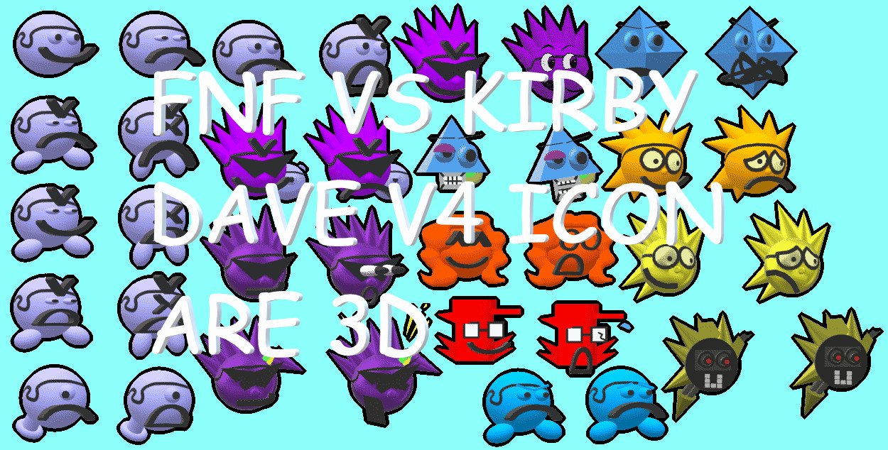 FNF VS KIRBY DAVE BUT ICON ARE 3D Mod for Friday Night Funkin' | FNF Mods
