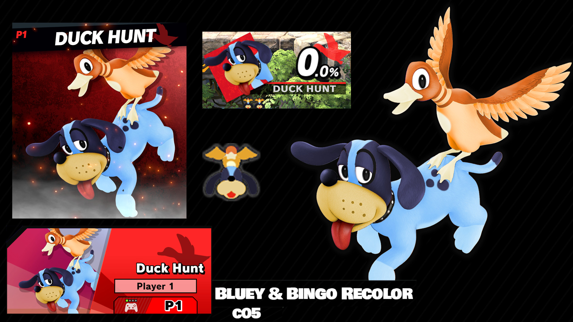 Bluey & Bingo | Duck Hunt Recolor - c05 Mod for Super Smash Bros ...