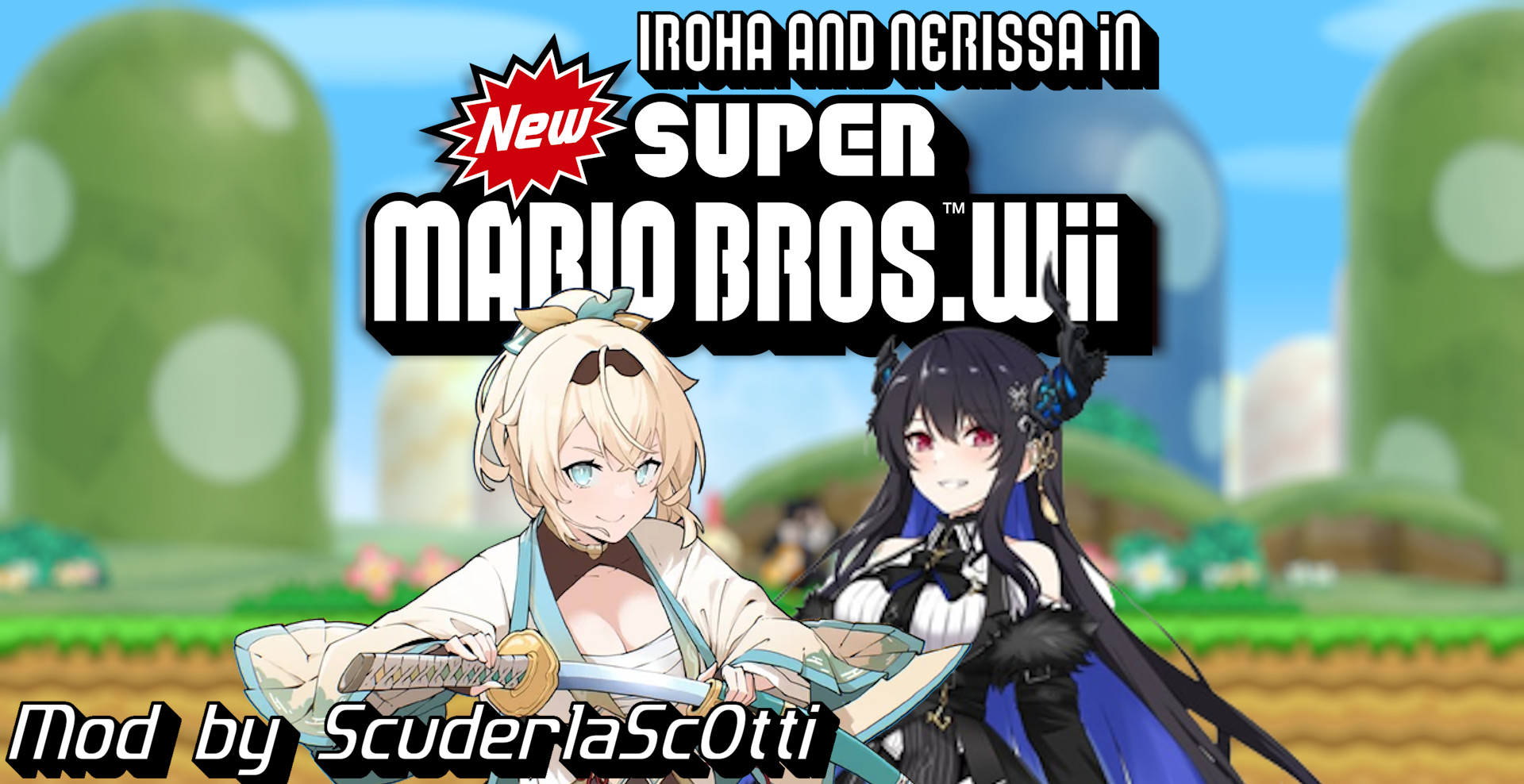 Kazama Iroha and Nerissa Ravencroft in NSMBW Mod for New Super Mario Bros. Wii | NSMBW Mods