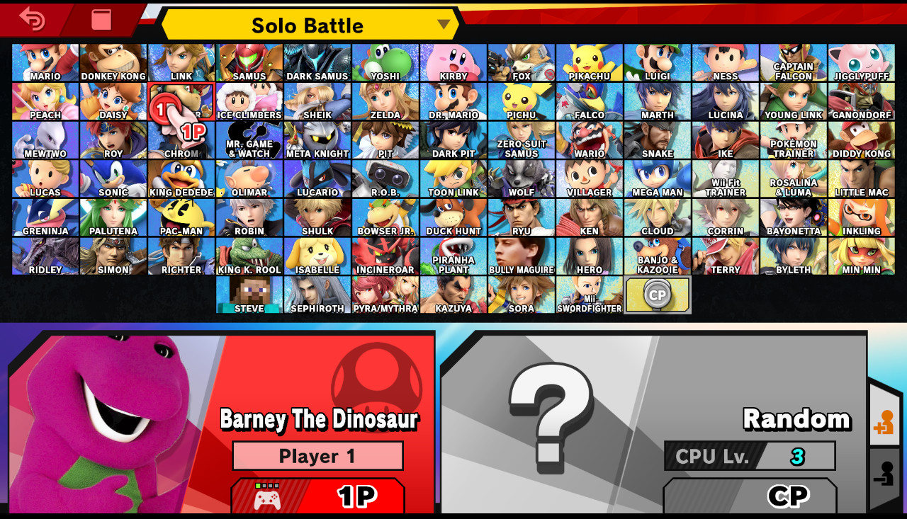 Barney The DINOSAUR Mod for Super Smash Bros. Ultimate | SSBU Mods