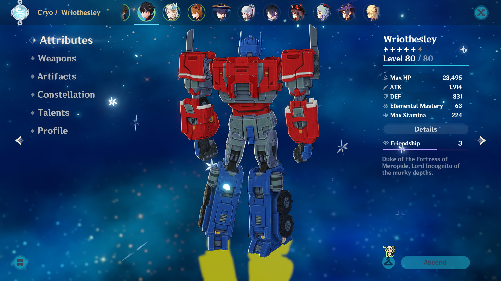 ANOTHER OPTIMUS THE FREAKIN PRIME Mod for Genshin Impact | GI Mods