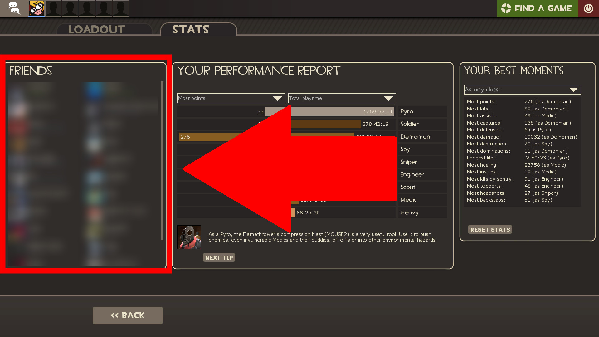 Friends list in stats Mod for Team Fortress 2 | TF2 Mods