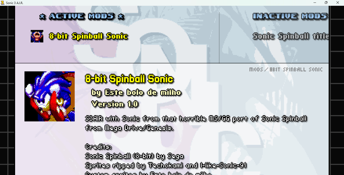 8-bit Spinball Sonic in Sonic 3 A.I.R. Mod for Sonic 3 A.I.R. | S3AIR Mods