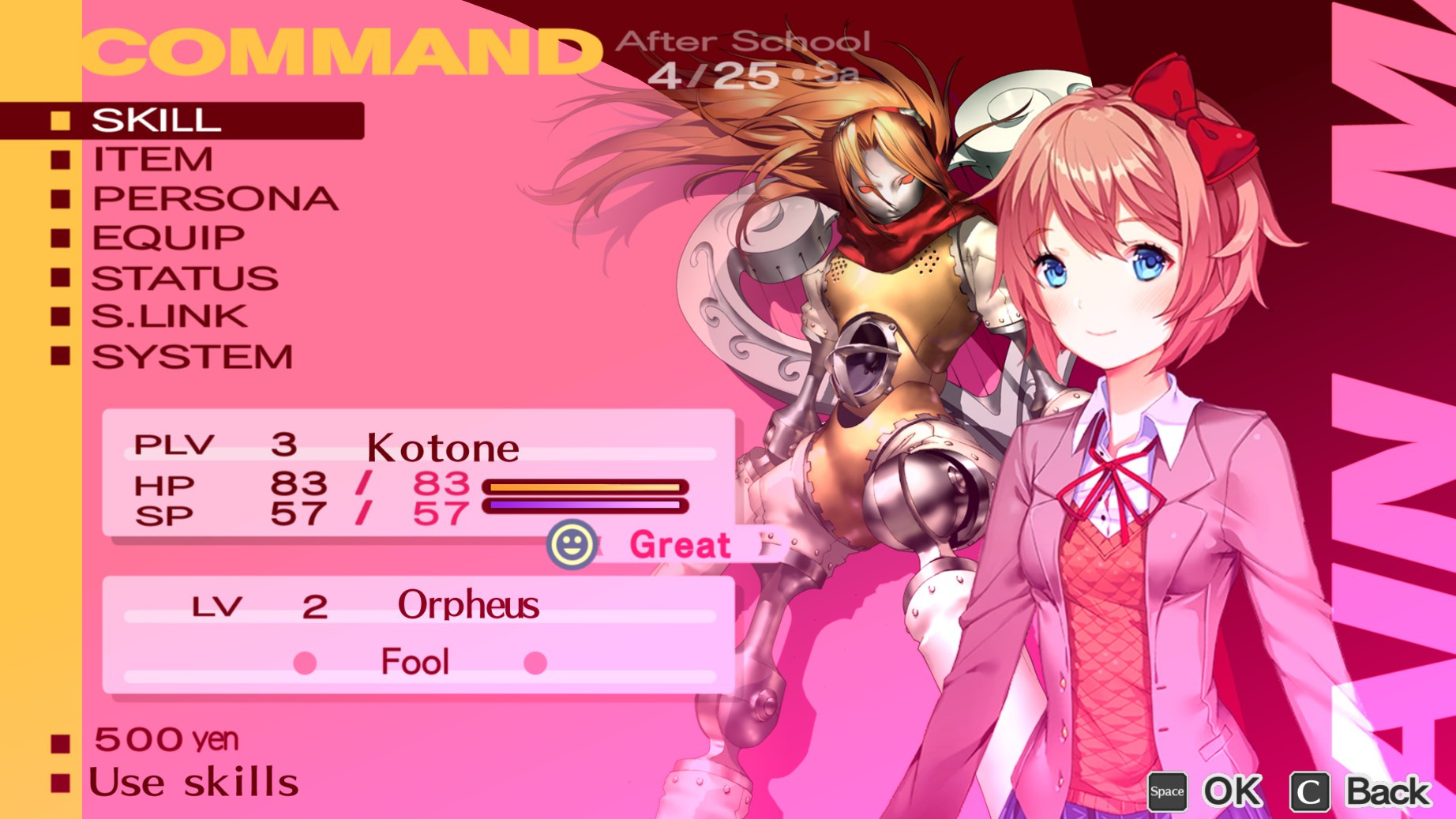 Sayori (DDLC) over FeMC Mod for Persona 3 Portable (PC) | P3P PC Mods