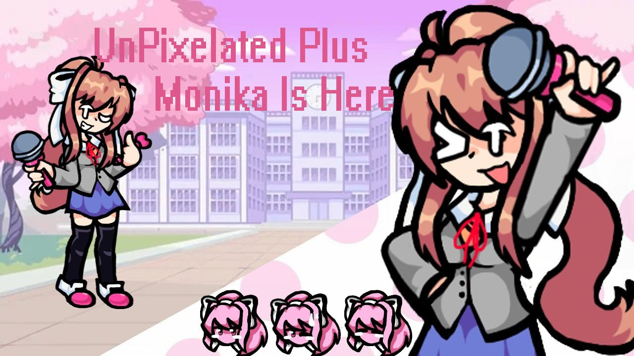 Unpixelated Plus Monika! Mod for Friday Night Funkin' | FNF Mods