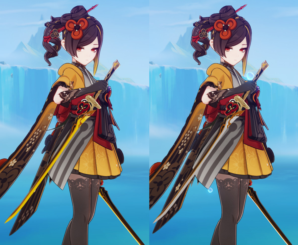 Uraku Misugiri over Chiori Swords Mod for Genshin Impact | GI Mods