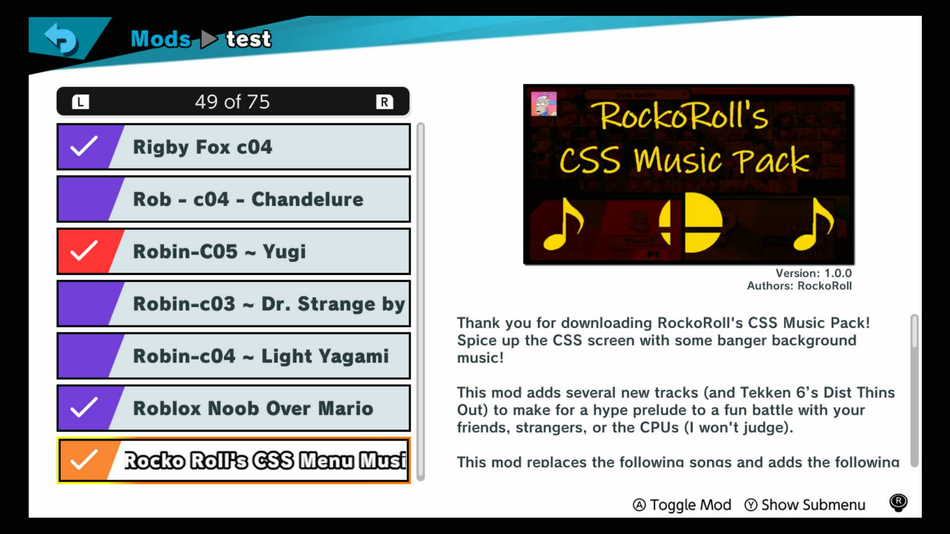 RockoRoll's CSS Menu Music Pack Mod for Super Smash Bros. Ultimate ...