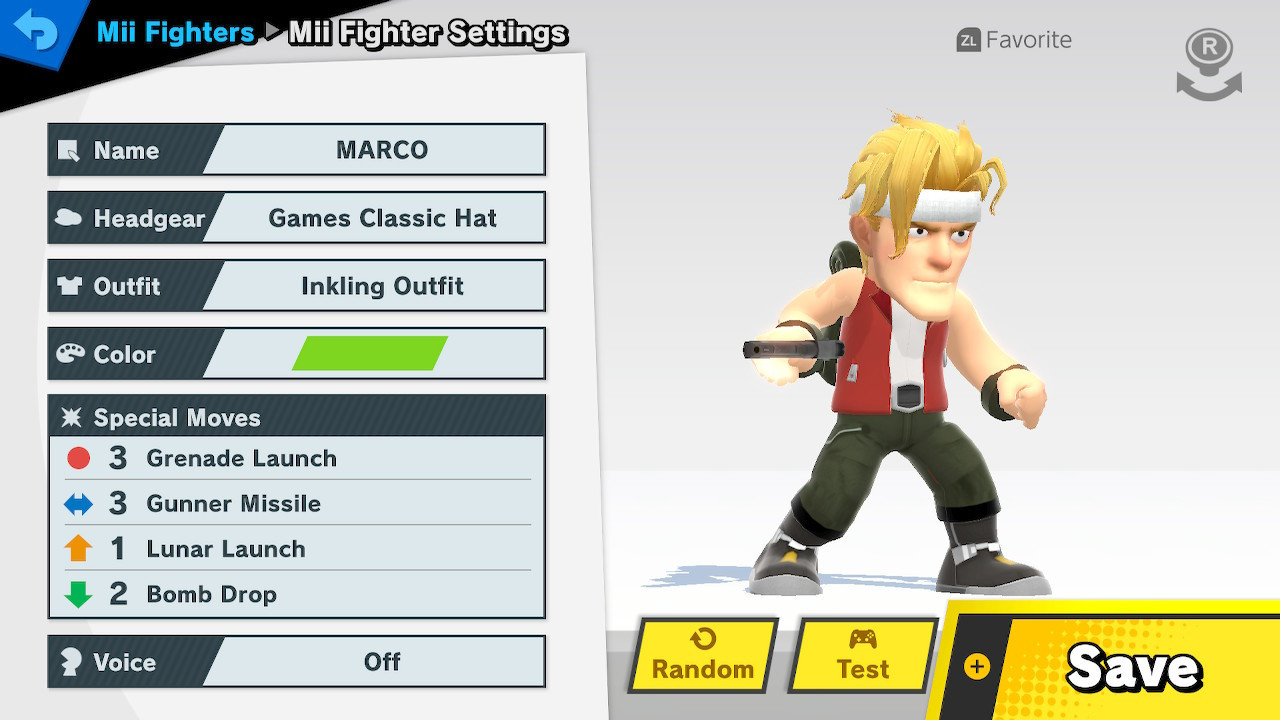 Marco Rossi (Metal Slug) Deluxe Mii Mod for Super Smash Bros. Ultimate ...