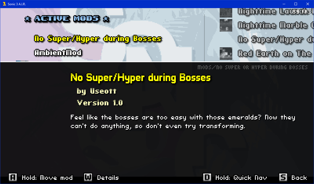 No Super/Hyper during Bosses Mod for Sonic 3 A.I.R. | S3AIR Mods