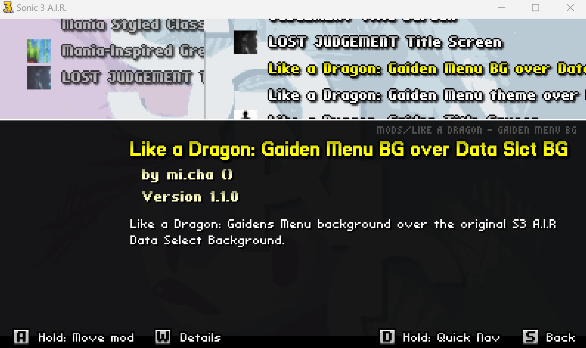 Like a Dragon: Gaiden Mod Package Mod for Sonic 3 A.I.R. | S3AIR Mods